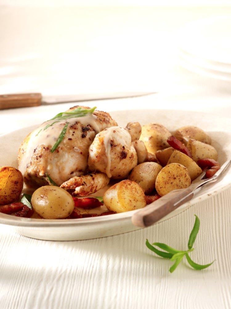 Recept "Piepkuiken uit de oven met dragonsaus" | njam!